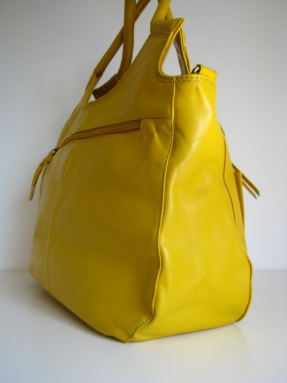 Leather Handbag Satchel Tote Yellow on Luulla