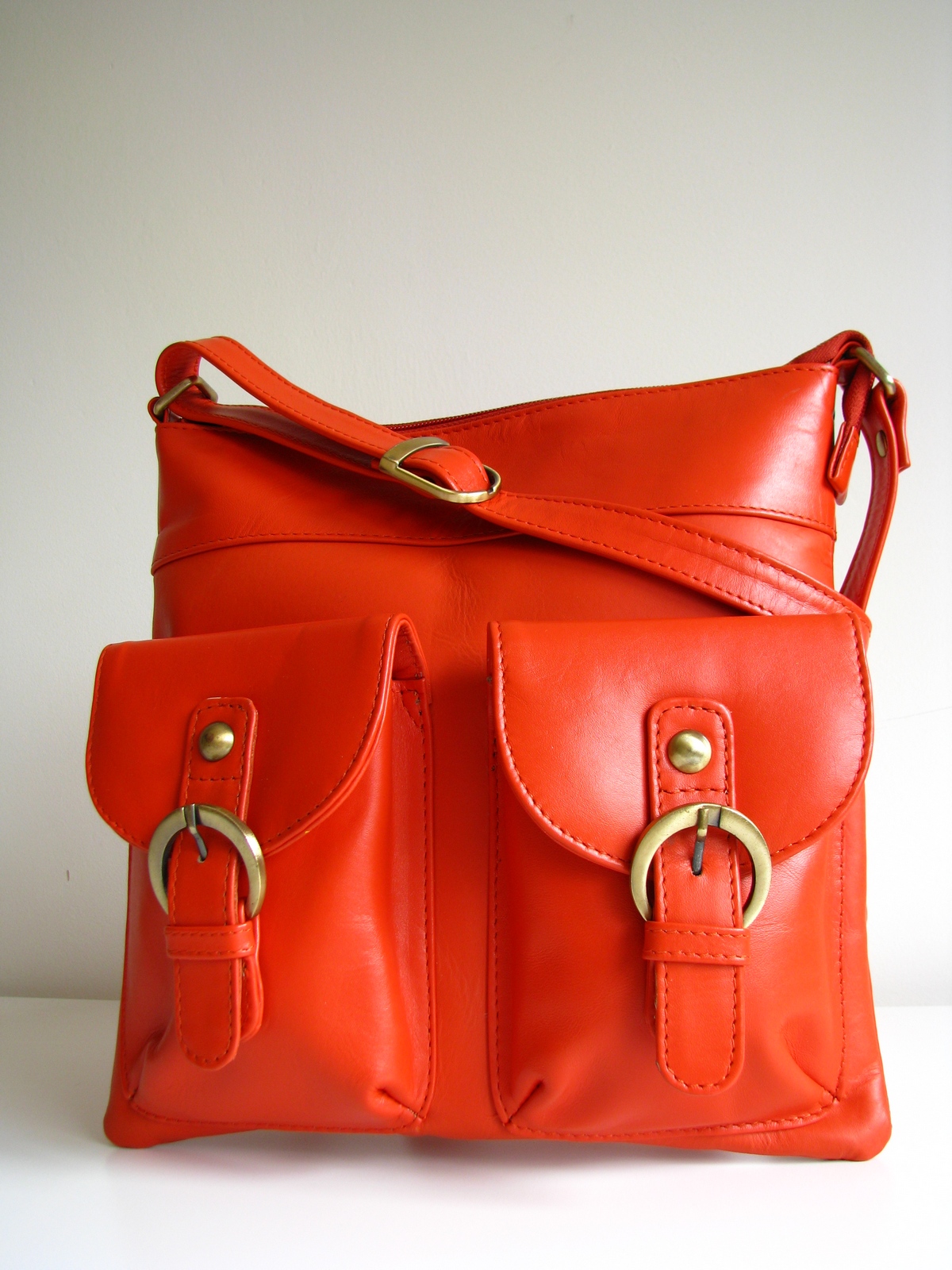 Leather Handbag Pocket Messenger Bag Orange on Luulla